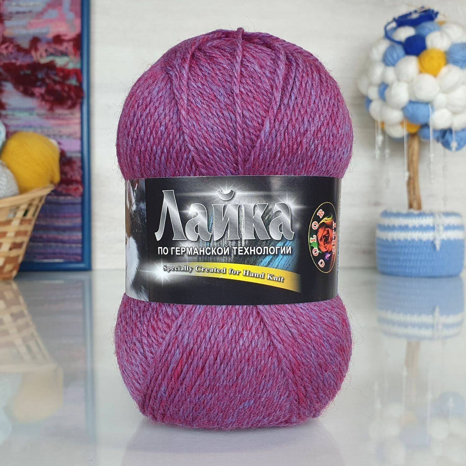 Пряжа COLOR-CITY Лайка 250 м Колор-сити, т. розово-сиреневый меланж - 2946, 75% меринос, 25% полугрубая шерсть собаки, 10 мотков, 100 г, 250 м.