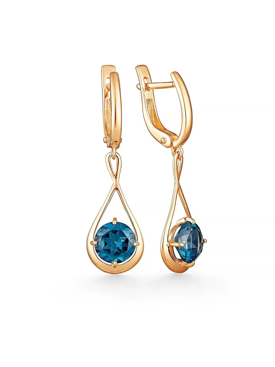 Серьги, красное золото, 585 проба, топаз, бриллиант