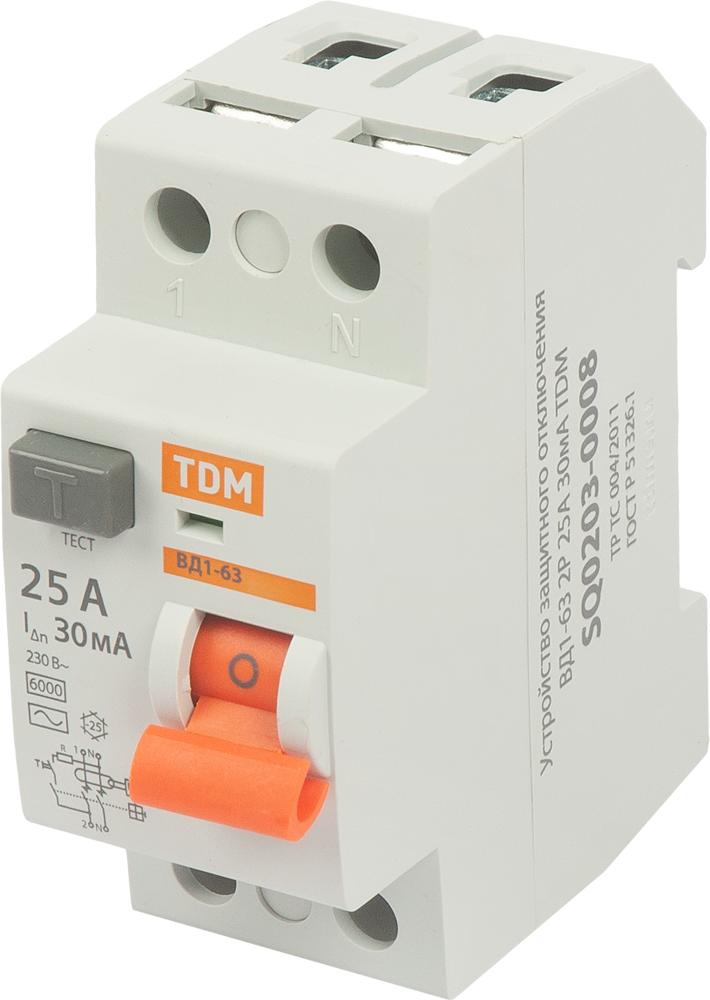 УЗО Tdm Electric ВД1-63 2P 25 A 30 мА 4.5 кА AC SQ0203-0008