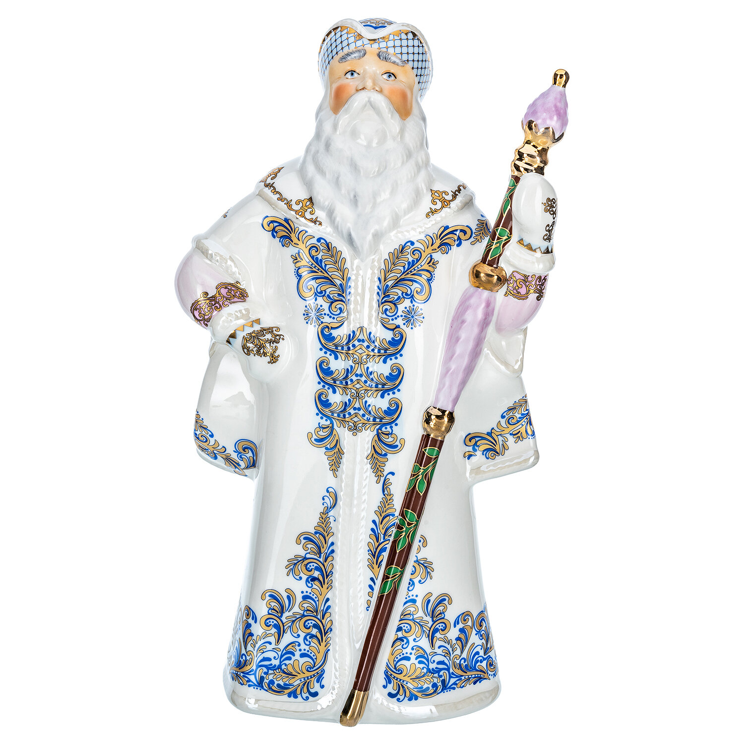 Скульптура фарфоровая "Дед Мороз". Гжель в цвете и золоте