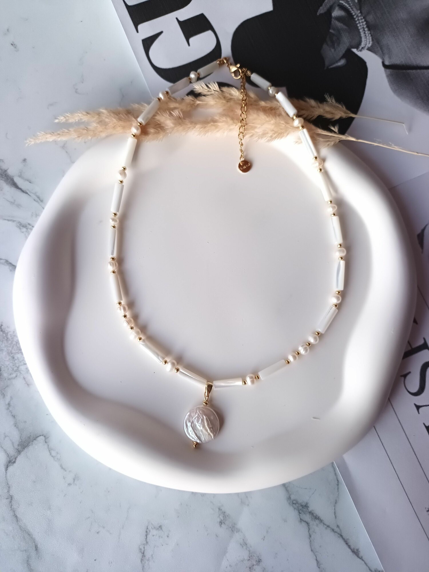 Колье, жемчуг культивированный, перламутр