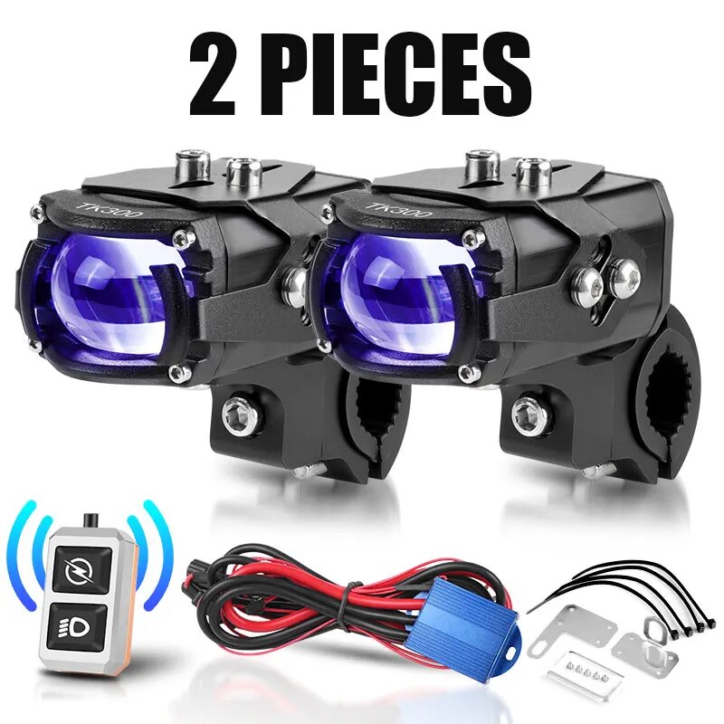 Мото фара LED 100W с "голубыми глазами", 2шт, Wireless Switch