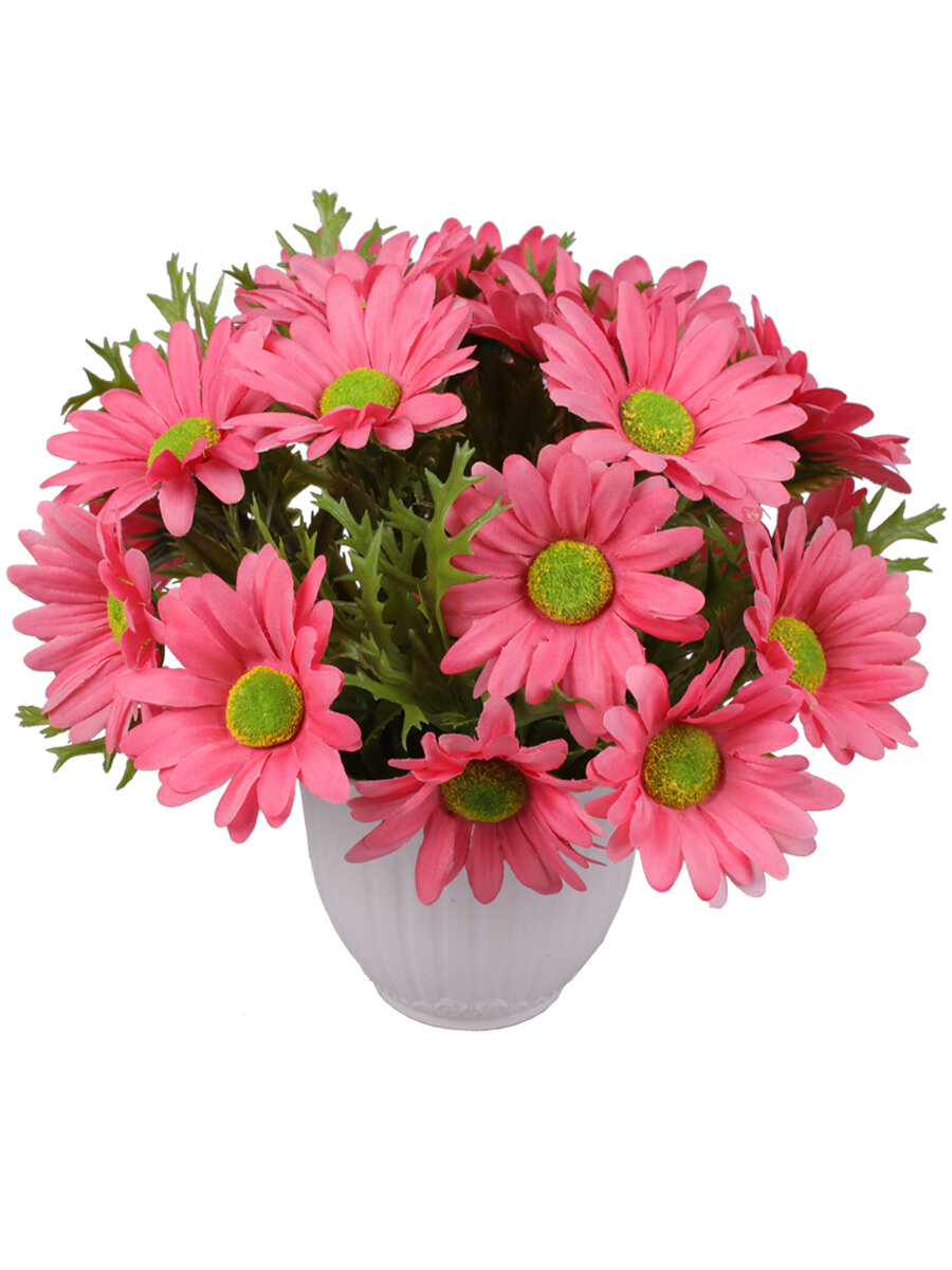 Искусственная хризантема Holodilova, в кашпо "розовый жемчуг", 20х10х10 см
