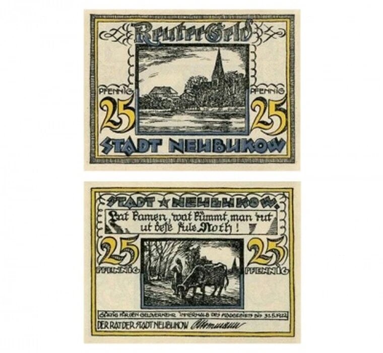 Нотгельд 25 пфеннигов 1922 Германия, Neubukow, сувенирная копия, банкноты и купюры редкие коллекционные