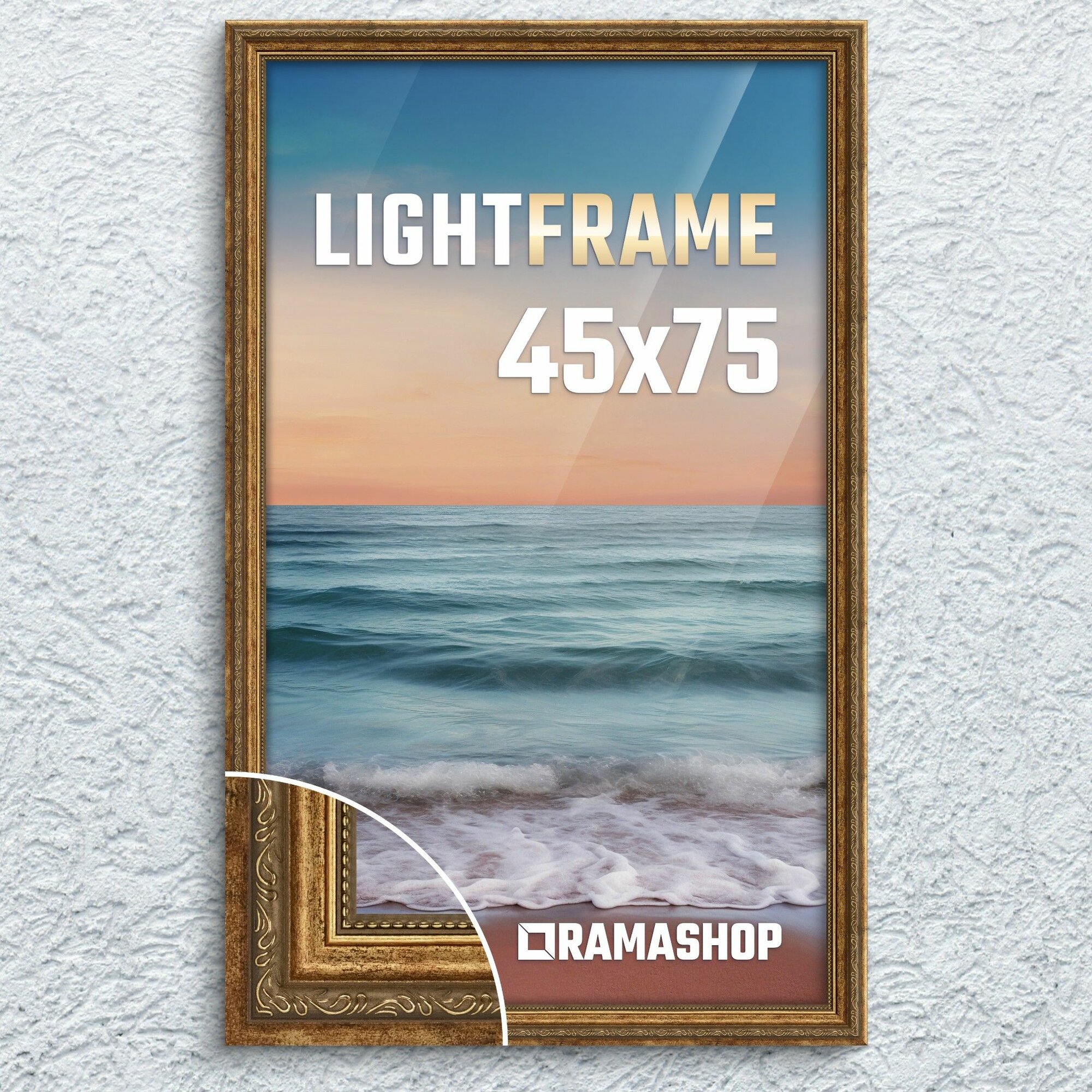 Рамка для фото 45х75 см, серия "Light Frame", фоторамка багетная. Бронза, классический профиль 32х24 мм. Пластик