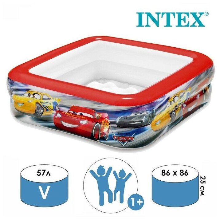Детский бассейн INTEX "Тачки", винил, 1-3 года, надувное дно