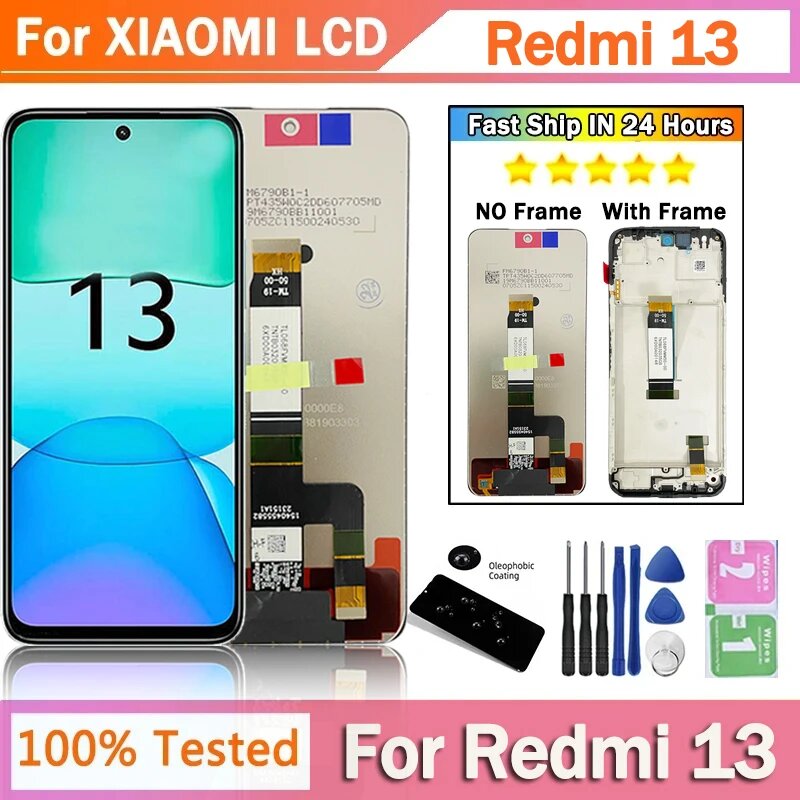 100% новый OEM для Xiaomi Redmi 13 ЖК-экран 2404ARN45A с рамкой и сенсорным экраном в сборе для Redmi 13 ЖК-экран LCD NO Frame