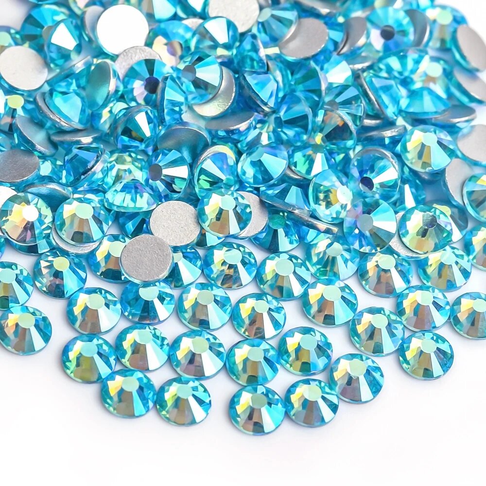 Стразы бирюзовые стеклянные SS10 1440шт Aquamarine AB