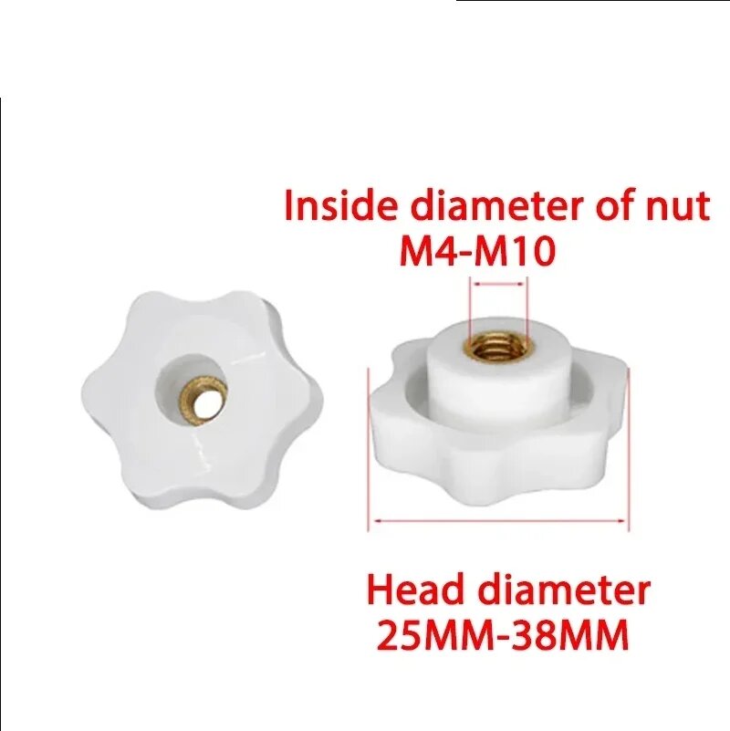Гайки ручки накаливания М4-М12 нейлон черно-белые M5 (Head 25mm)5Pcs, White Through Hole