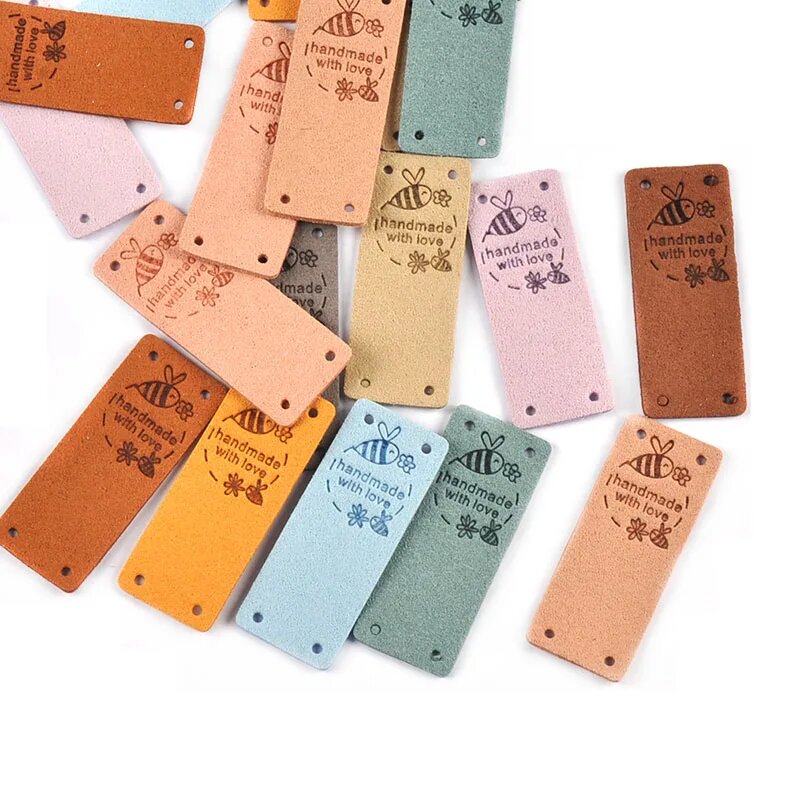 Кожаные этикетки с узором пчелы 2x5 см, 20 шт. Mixed-20Pcs