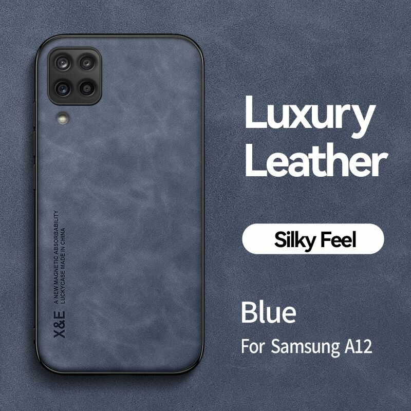 FASNYA Кожаный чехол на Samsung Galaxy A12 5G/M12/F12 (Самсунг Гелакси А12 5G/M12/F12) с защитой камеры противоударный, ля магнитного авто-держателя