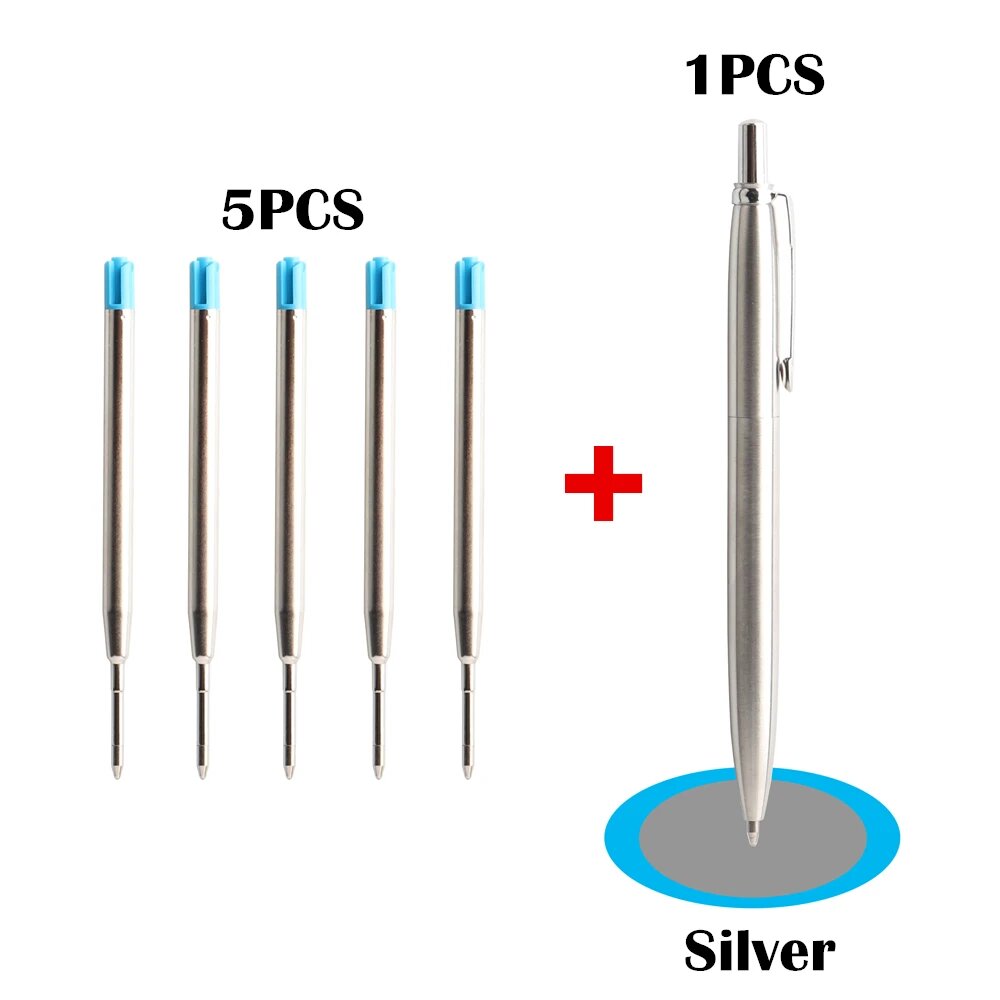 GENKKY шариковые ручки металлические черные синие 0,7 мм Синий, 1Set Silver