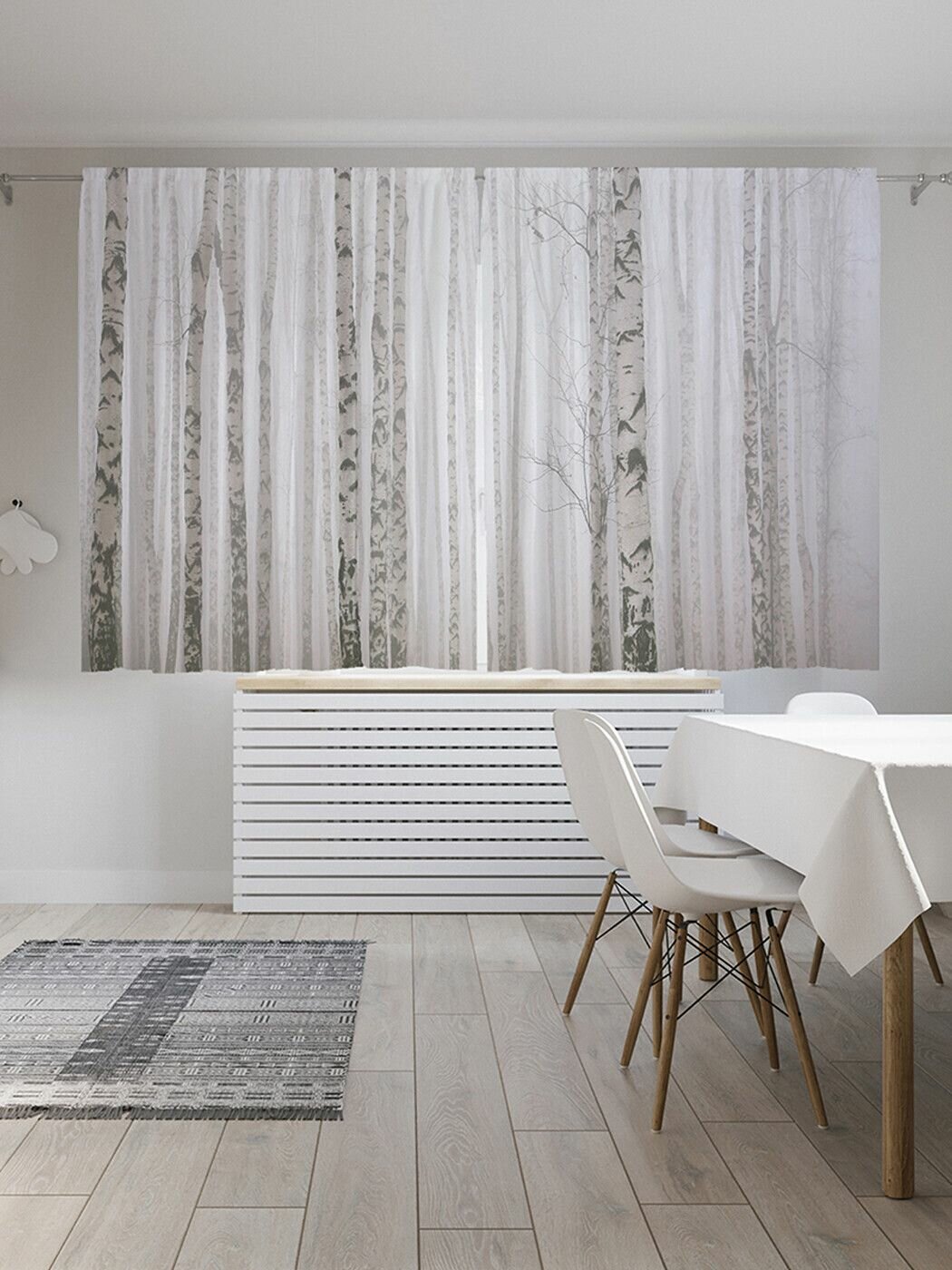 Фотошторы короткие "Березовый лес", 2 полотна шириной по 145 см, высота 180 см, JoyArty