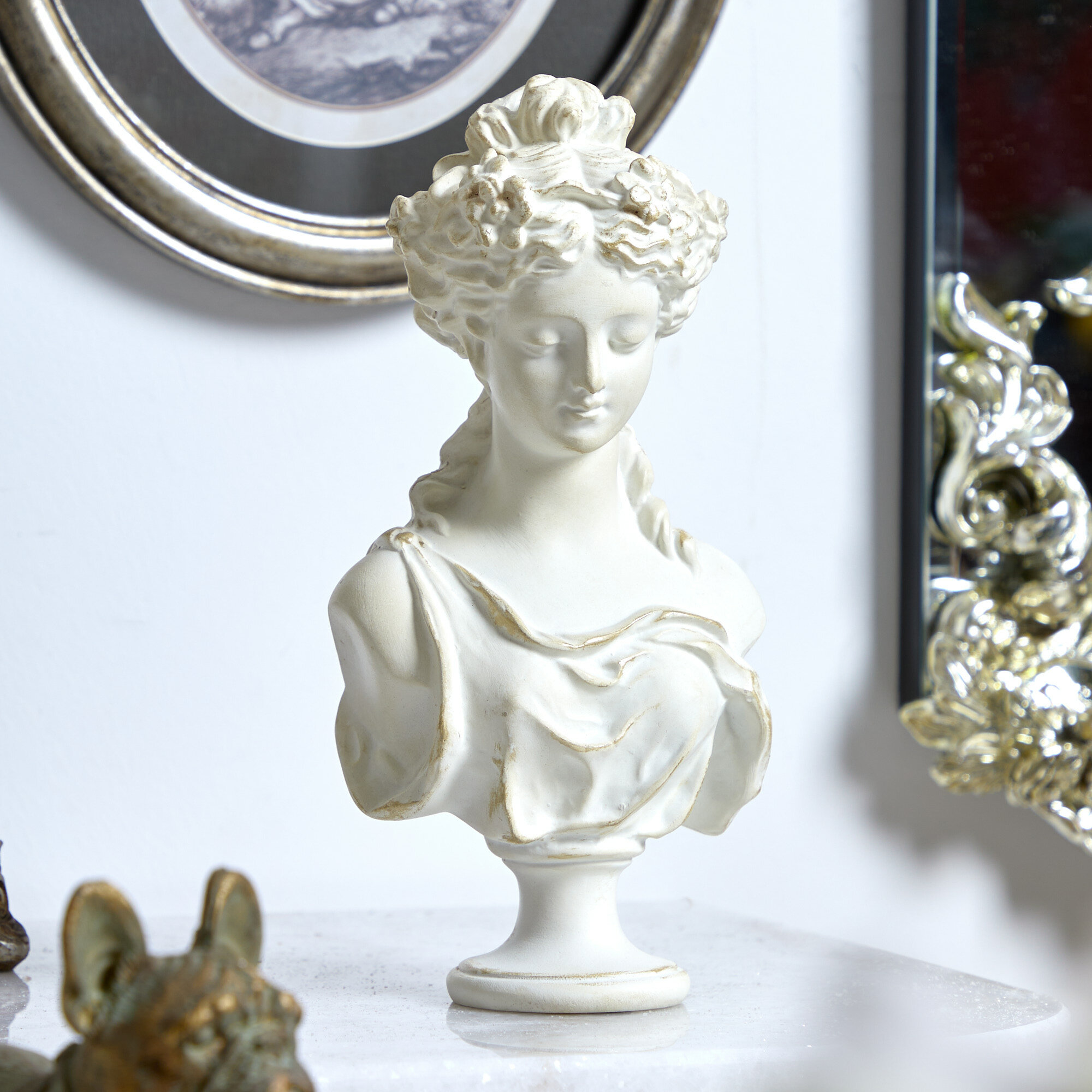 28-421 Фигурка Бюст девушки, под старину 11x8x23см, Полисмолы, Glasar