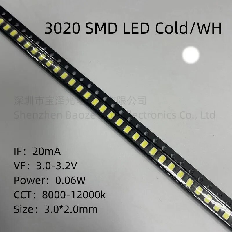 3020 SMD светодиод красный желтый зеленый белый синий розовый ледяной светодиод 100 шт./лот