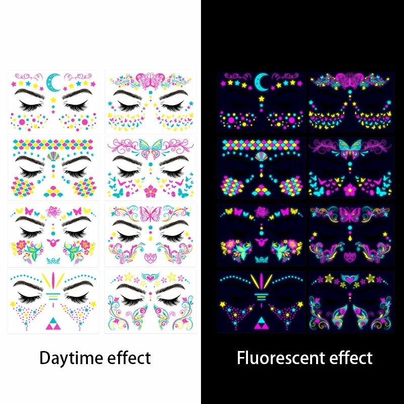 8 шт. неоновые УФ флуоресцентные татуировки для лица ZQCXLD A01