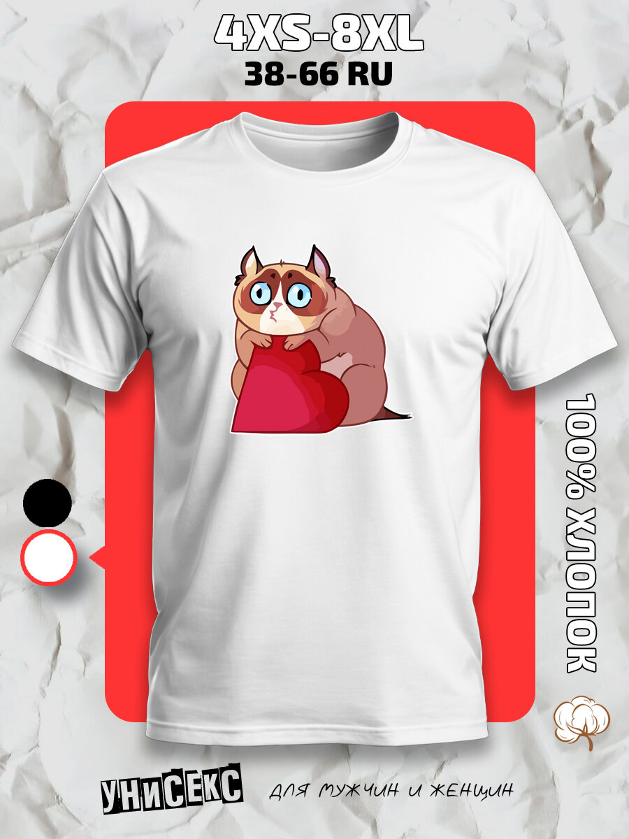 Футболка с принтом котом и сердцем