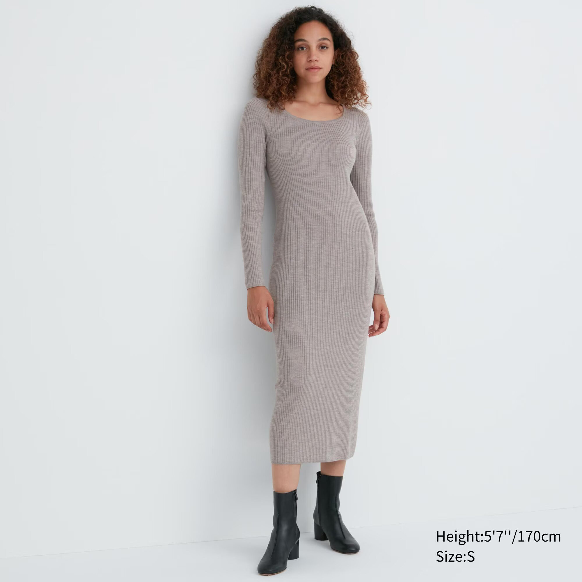 Платье Uniqlo Осень-зима 2023, размер S, серый — фото 1