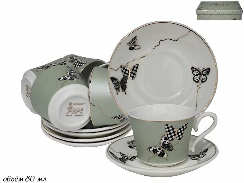 Кофейный набор 12 предметов Lenardi Butterfly 100мл фарфор