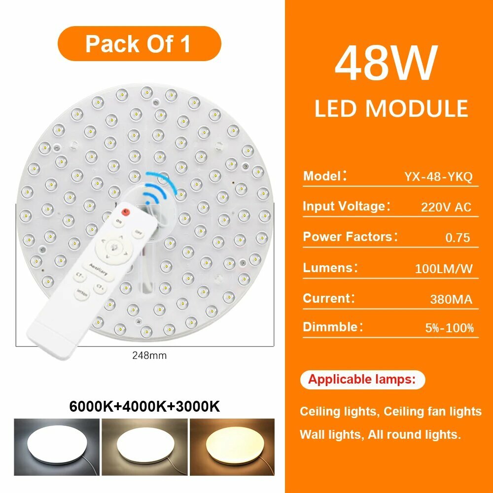 Светодиодная панель ZGREDED 72 Вт круглая для потолочного монтажа 48W Dimmable
