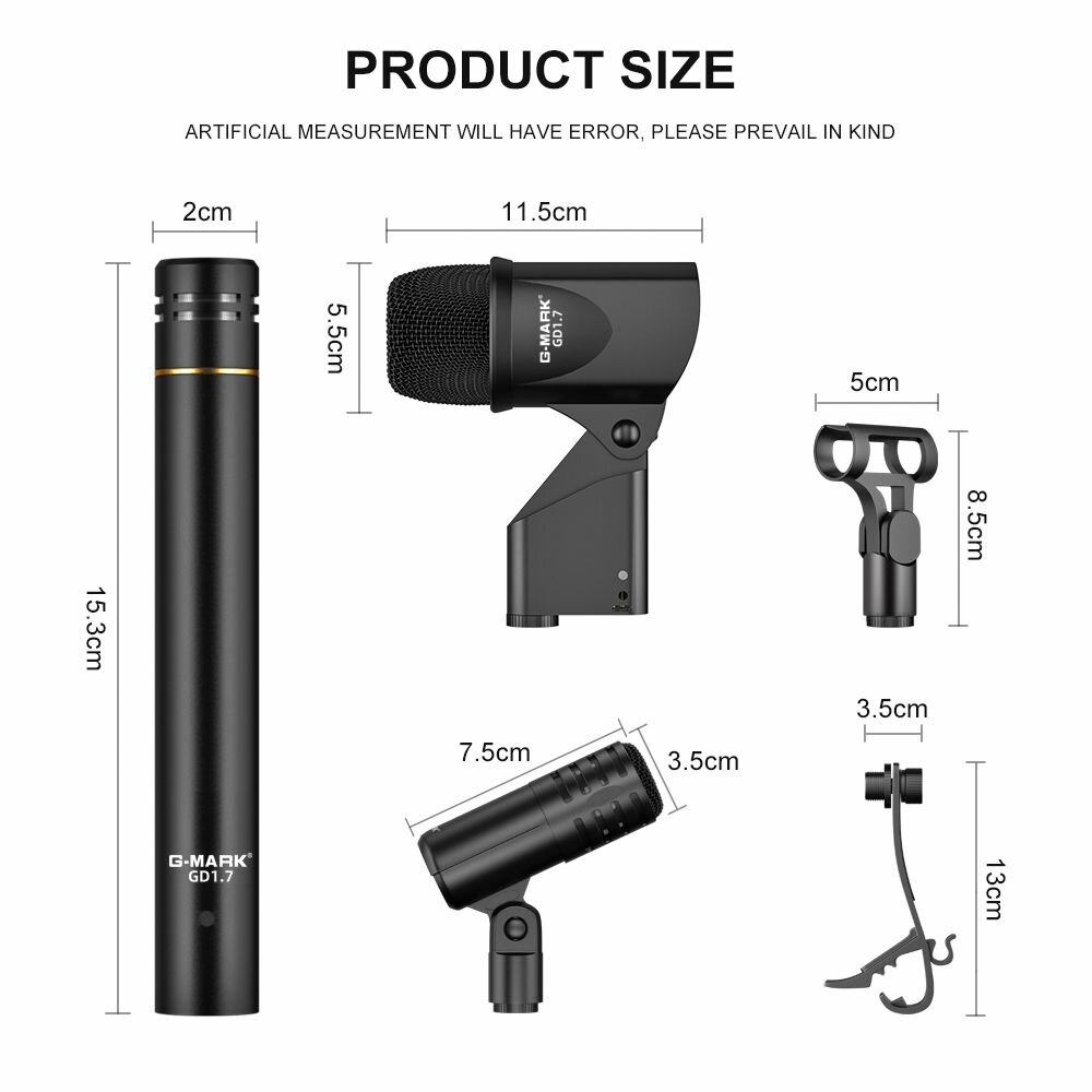 Комплект барабанного микрофона G-MARK GD1.7 Музыкальные инструменты Микрофон для записи инструментальных выступлений группы DJ Stage вживую с футляром