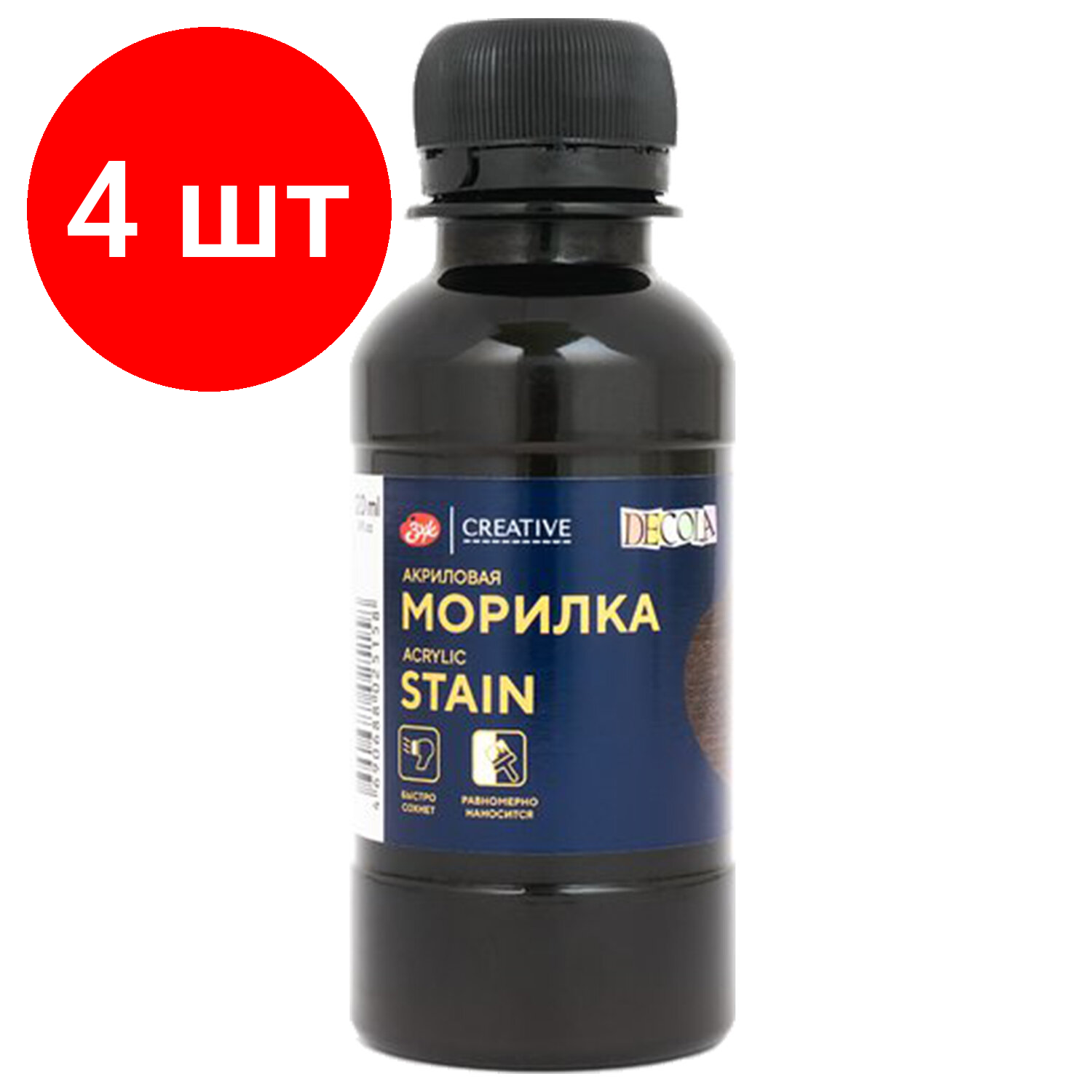 Комплект 4 шт, Морилка акриловая "Декола", флакон 120мл, венге, 25733443