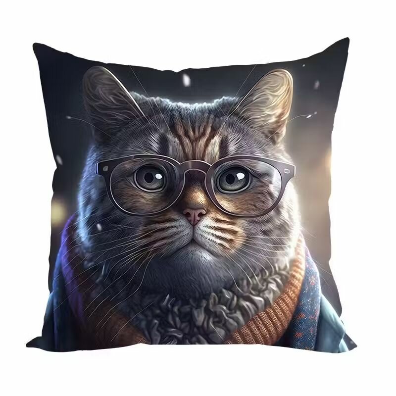 Подушка декоративная Кот Феофан Очкарики 40х40 велюр велюр