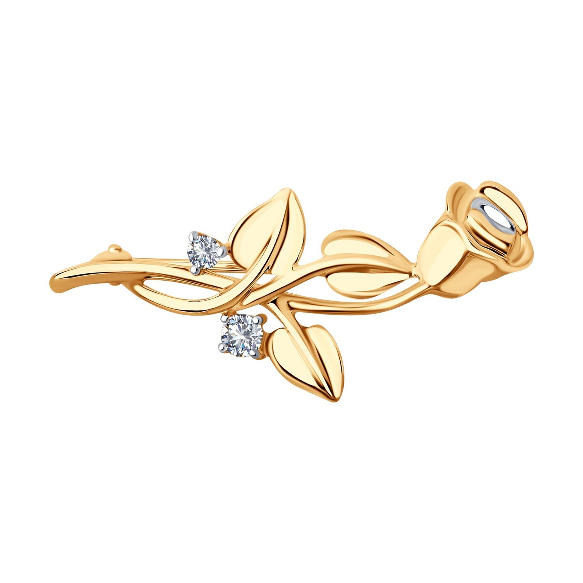 Брошь, красное золото, 585 проба, фианит