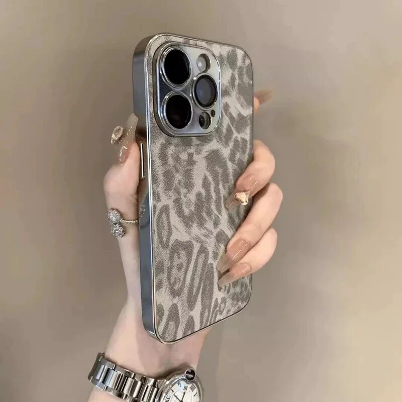 Чехол для iPhone 16 Pro Max, серый, леопард