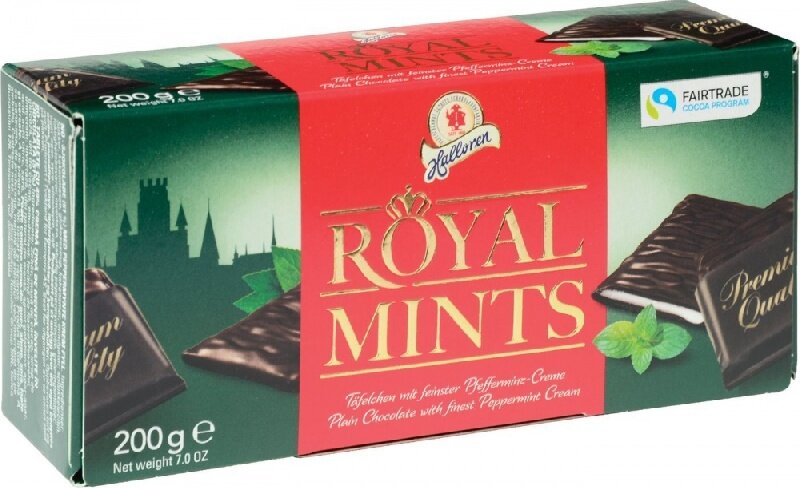 Плитки HALLOREN ROYAL Mints шоколадные с мятной начинкой /картон/ 200г