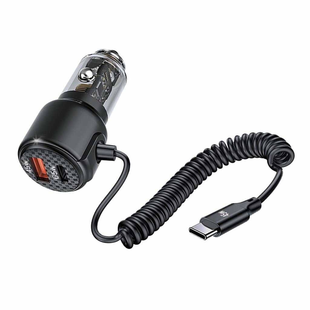 Автомобильное зарядное устройство Type-C, 65 Вт, быстрая зарядка для мобильного телефона, планшета 16 15, адаптер 12 24 В со спиральным кабелем 45 Вт