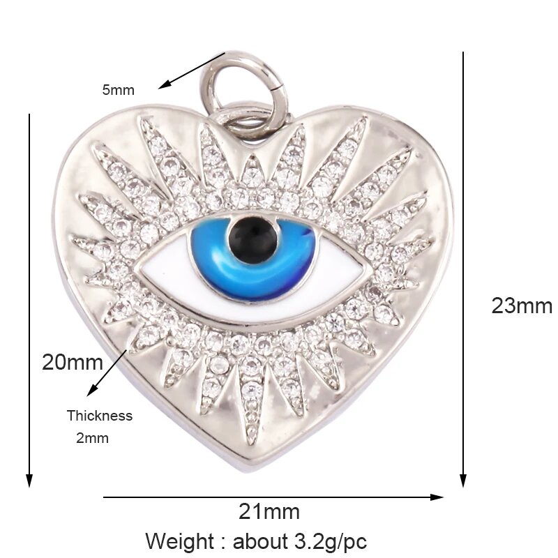 Кулон сердце с глазом, фианит, K093023 White Gold