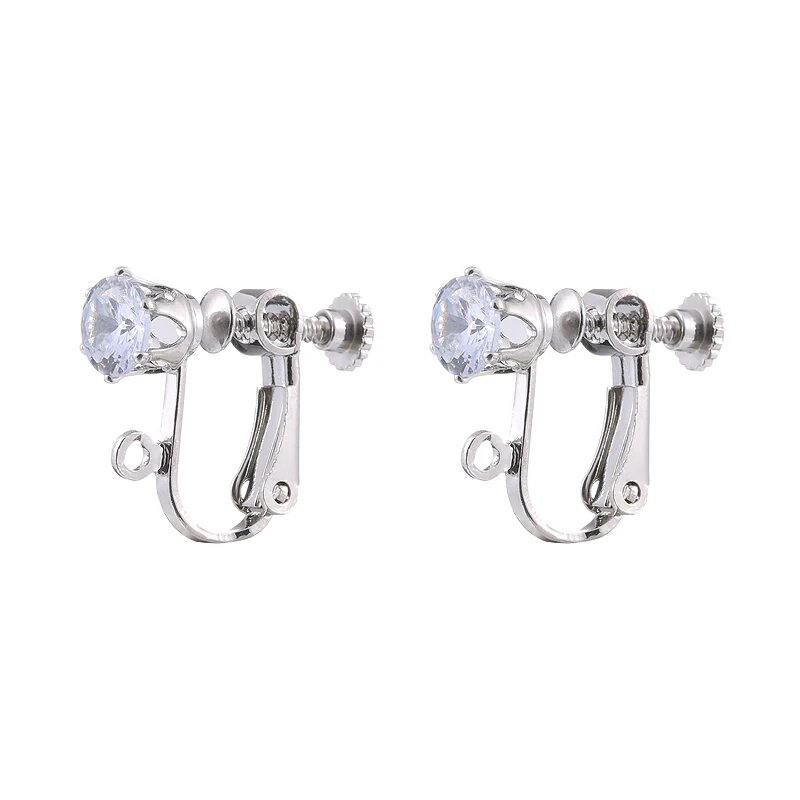 Клипсы серьги с цирконами, цвет L14-Steel color-2PC