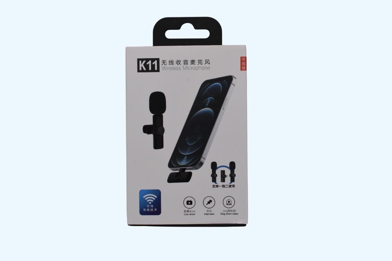 Микрофон мини для iPhone петличный беспроводной K11, черный