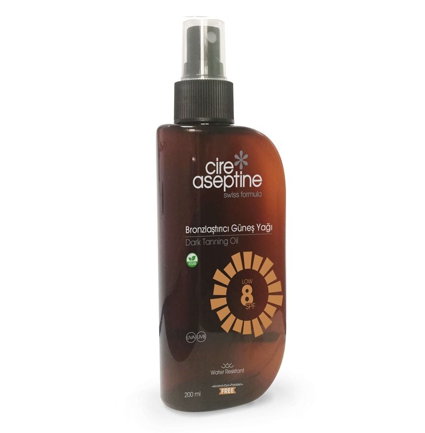 Масло для загара Cire Aseptine Dark Tanning Oil 8 SPF 200 мл Морковное, кокосовое масло с Алоэ Вера