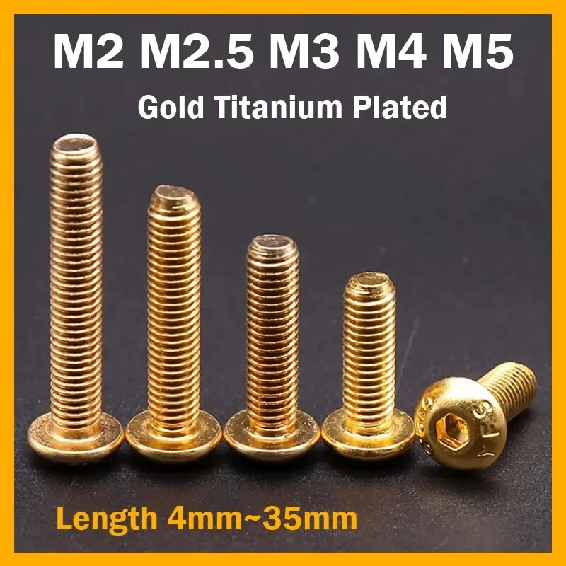 Винты М2-М5 с позолоченным титановым покрытием 4-35мм M3-5pcs, 16mm