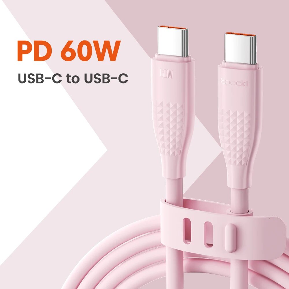 Toocki USB-C to USB-C кабель 1.2м, 60W, розовый