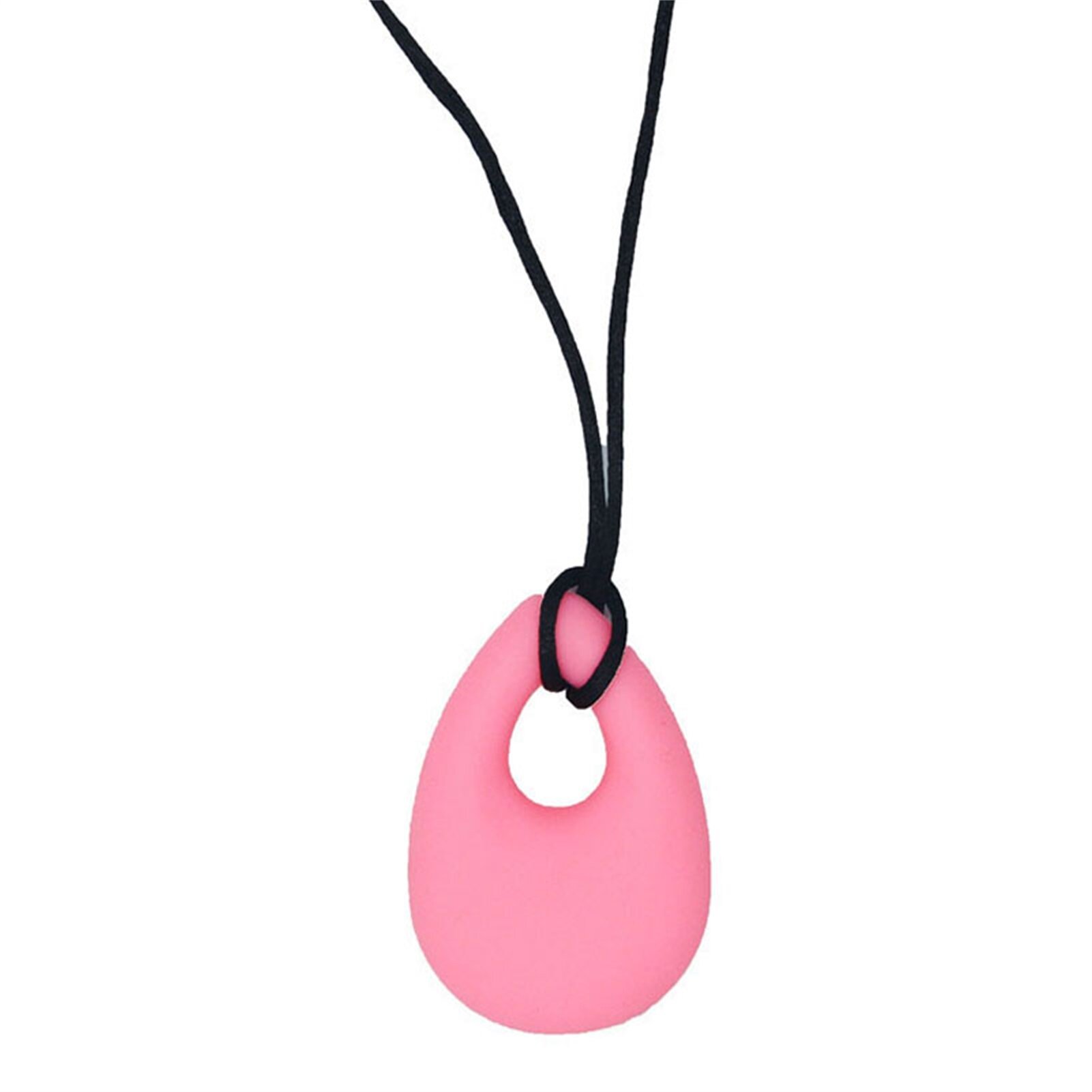 Безопасное и изысканное жевательное ожерелье для малышей из мягкого силикона в форме капли, сенсорная игрушка-прорезыватель, розовое.