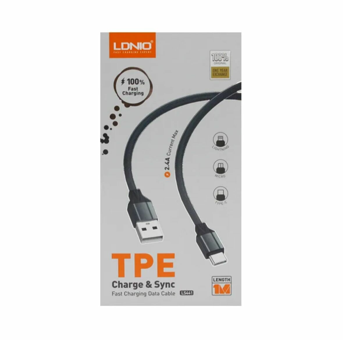 USB кабель LDNIO LS441 Micro, 2,4 A, 1метр серый
