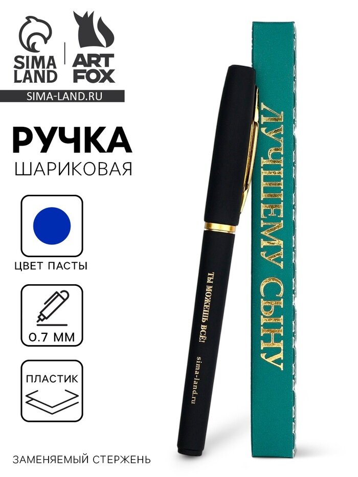 Ручка шариковая, синяя паста, в коробке, пластик Лучшему сыну, ты можешь всё, 2 шт.