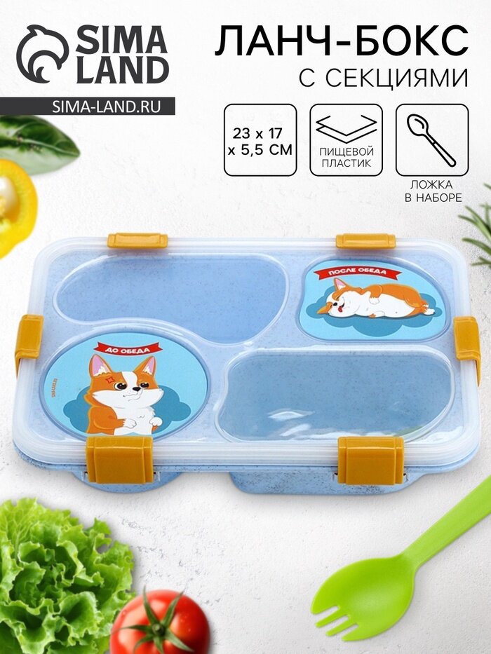 Ланч - бокс с 4 секциями «Корги», 23×17×5.5 см