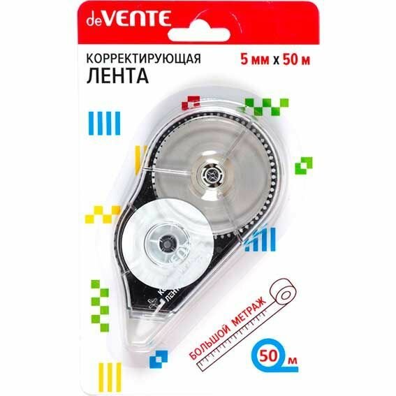 Корректирующая лента deVENTE защитный колпачок, черный прозрачный корпус, 5 мм, 50 м (4062400)