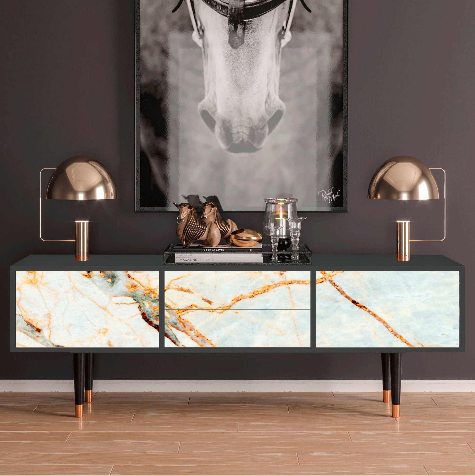 ТВ-Тумба - STORYZ - T4 Sandy Marble, Размер - 170 x 59 x 48 см, Цвет корпуса - , Антрацит