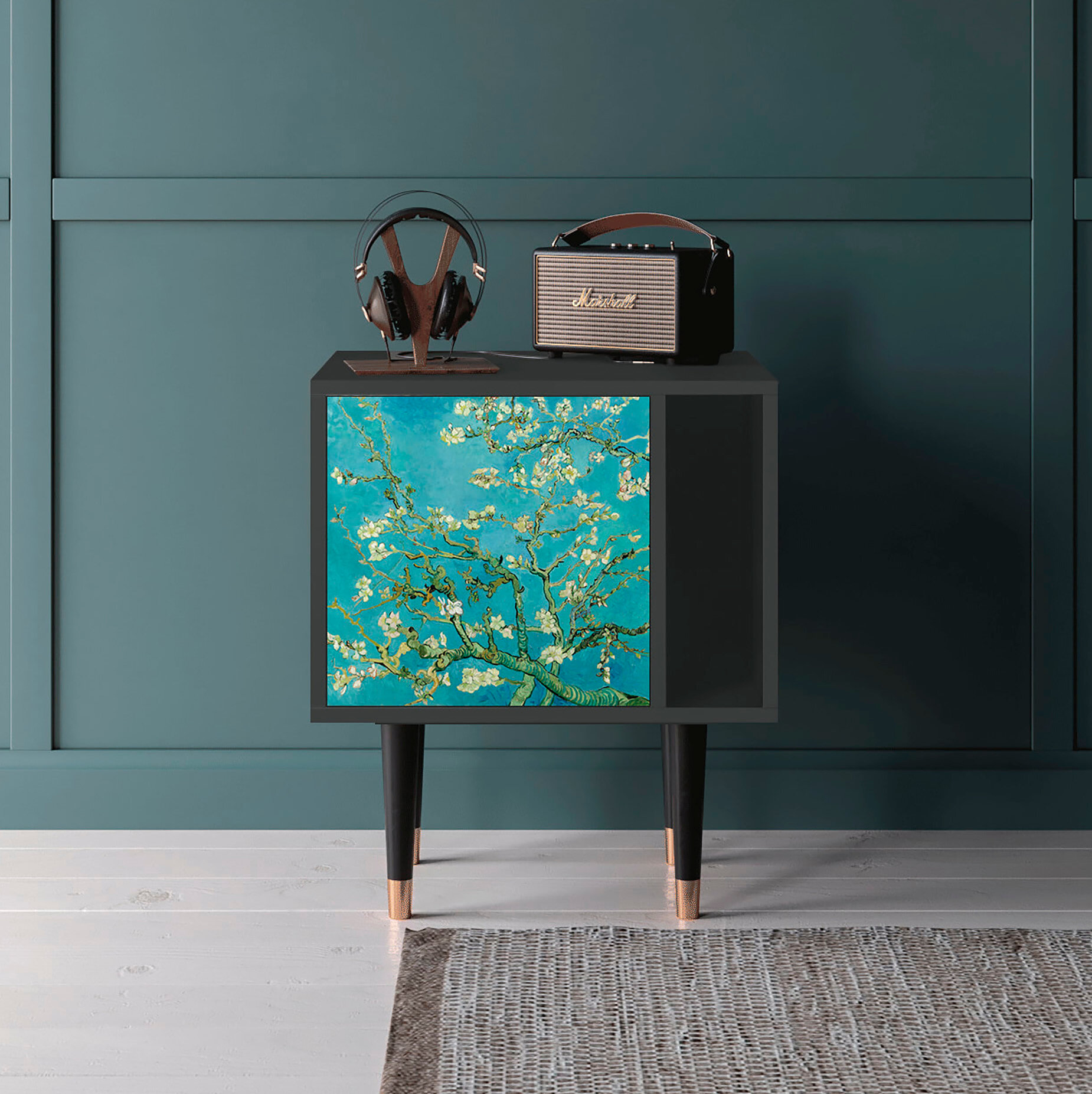 Прикроватная тумба - STORYZ - S2 Almond Blossom by Van Gogh, Размер - 58 x 69 x 48 см, Цвет - Антрацит