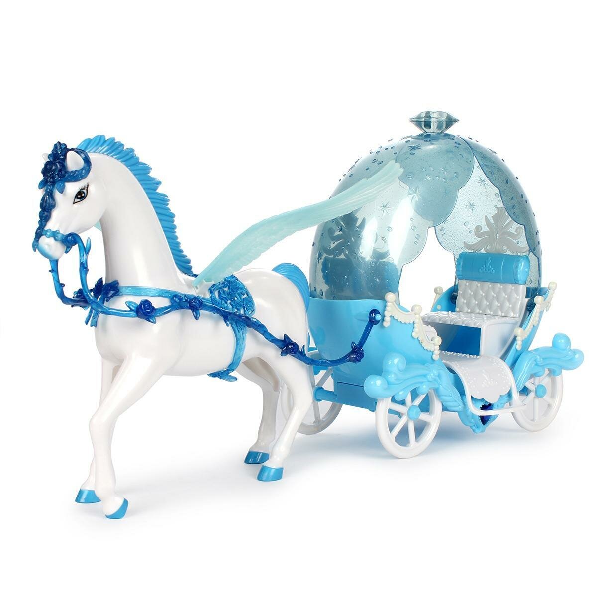 Игрушка карета с лошадью, пластиковая, голубая, для девочки, для игр и подарков