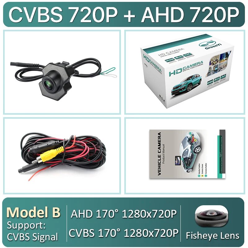 Камера заднего вида AHD 720P + CVBS 720P, 170°