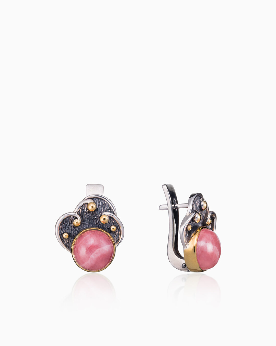 Серьги, серебро, 925 проба, чернение, золочение, родохрозит