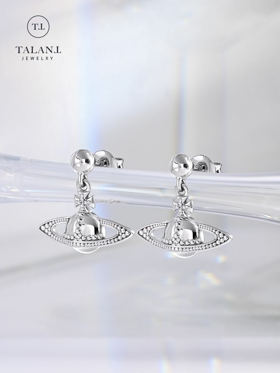 Серьги пусеты TALANT, серебро, 925 проба, родирование, фианит, , серебристый — фото 1