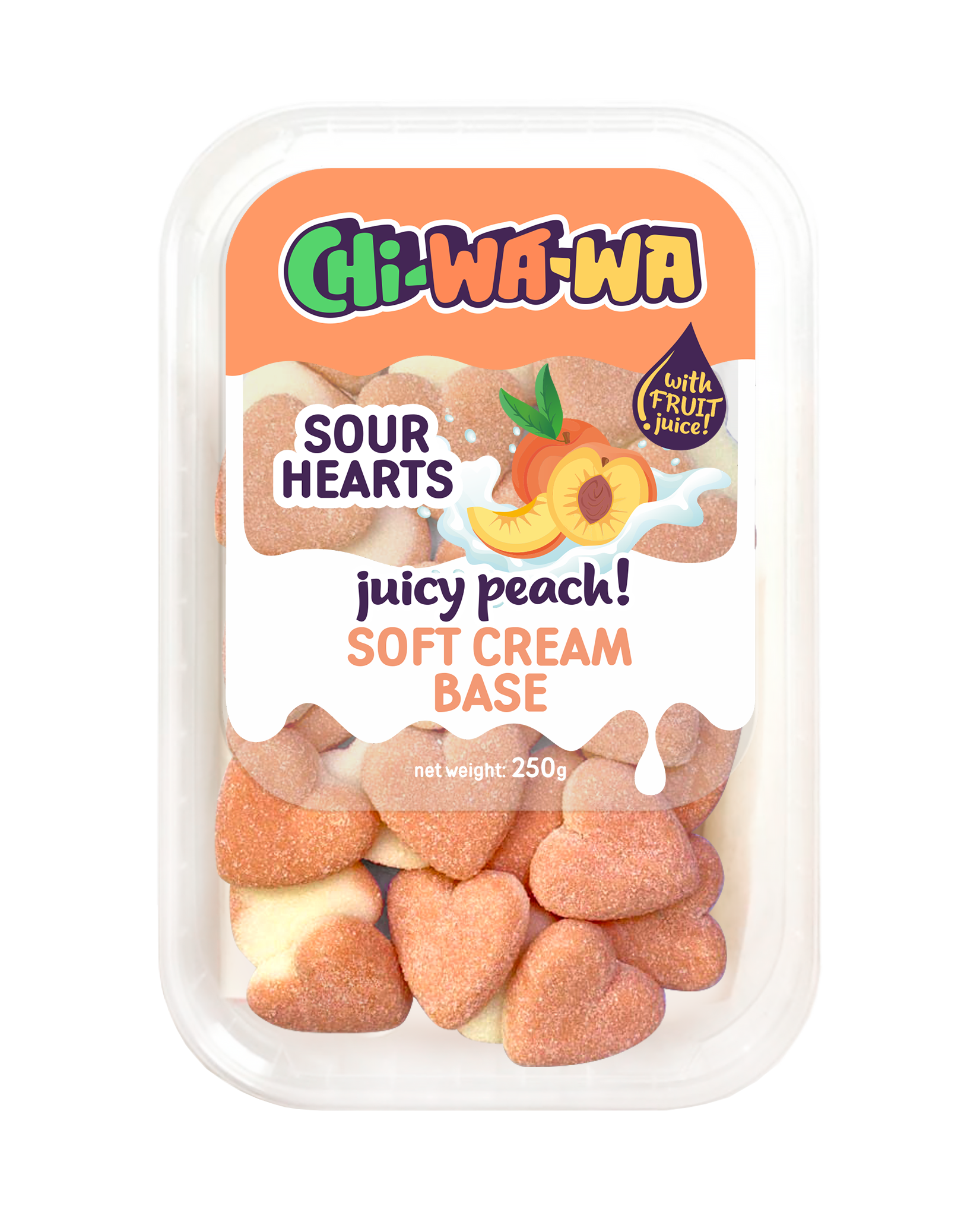 Мармелад Chi-wa-wa Персик, жевательный, кислый, 250 г, упаковка банка