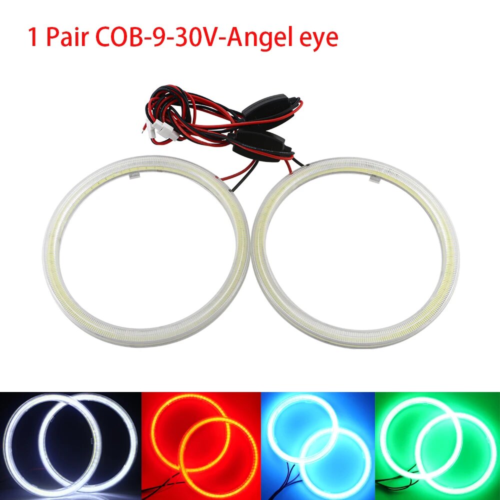 2 шт. светодиодные кольцевые фары Halo Ring COB Angel Eyes 9-30В для автомобиля и мотоцикла, дневные ходовые огни 60 мм, 70 мм, 80 мм, 90 мм, 100 мм, 110 мм, 120 мм 90MM, White